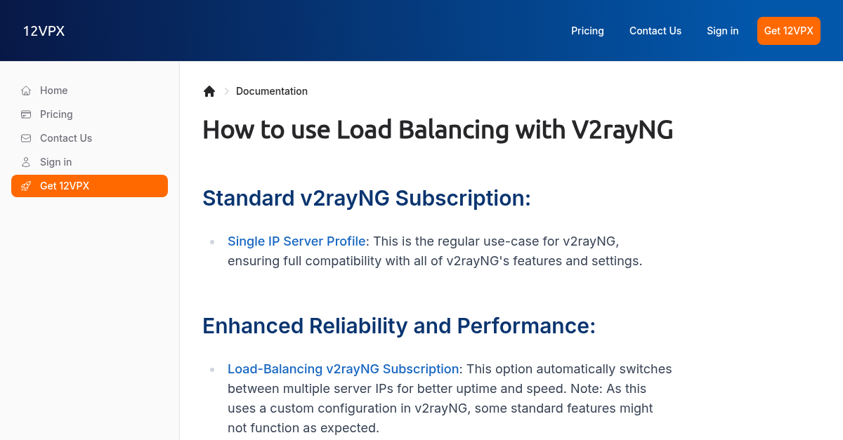 How to use Load Balancing with V2rayNG - 12VPX