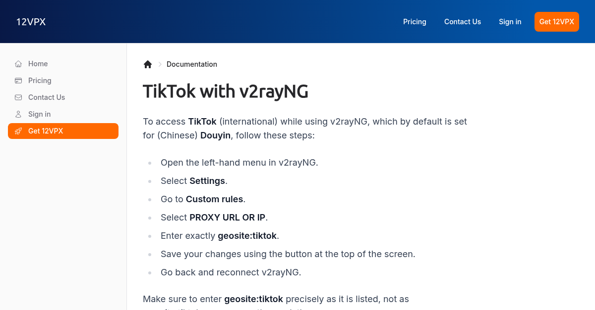 TikTok with v2rayNG - 12VPX
