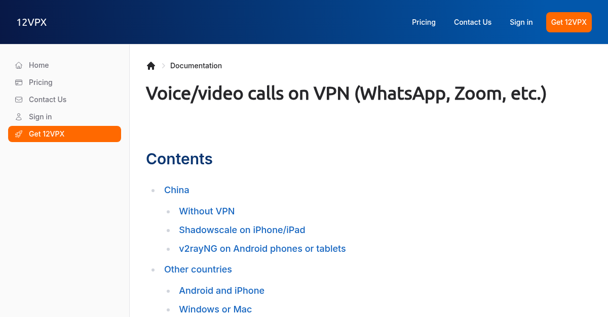 Voice/video calls on VPN (WhatsApp, Zoom, etc.) - 12VPX