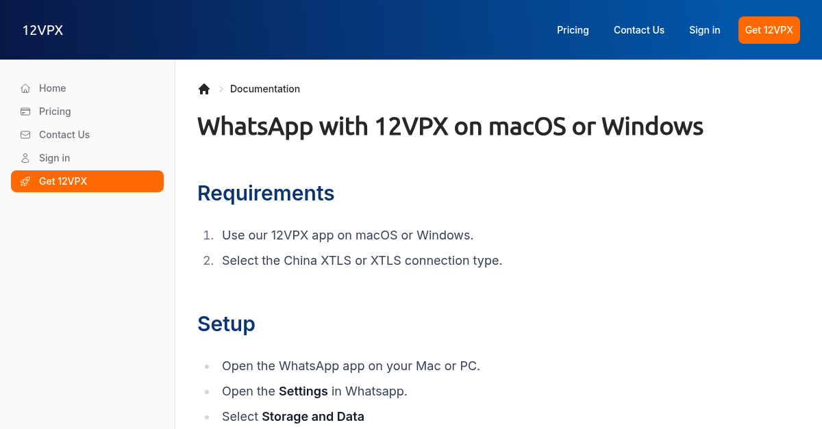 WhatsApp with 12VPX on macOS or Windows - 12VPX