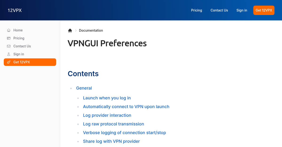 VPNGUI Preferences - 12VPX