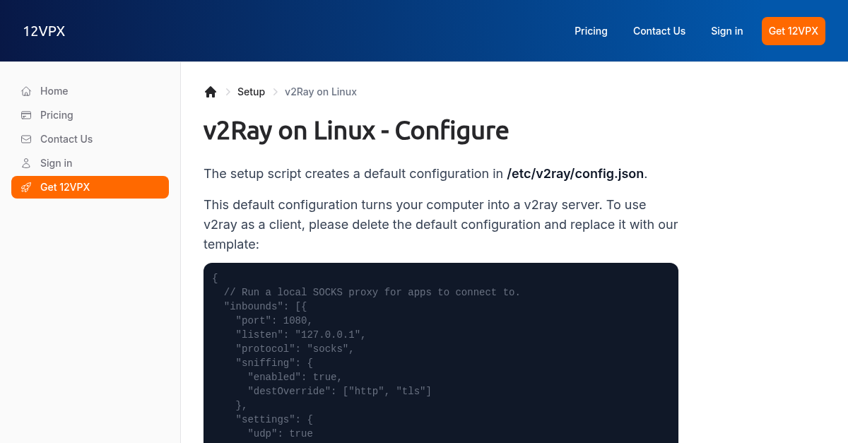 v2Ray on Linux - Configure - 12VPX