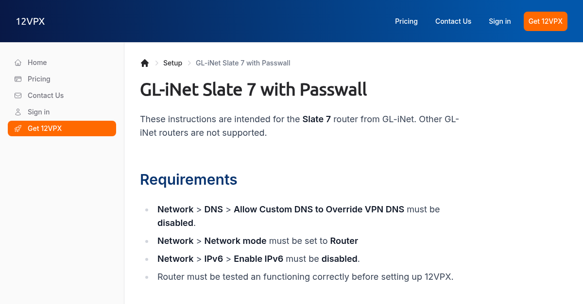 GL-iNet Slate 7 with Passwall - 12VPX